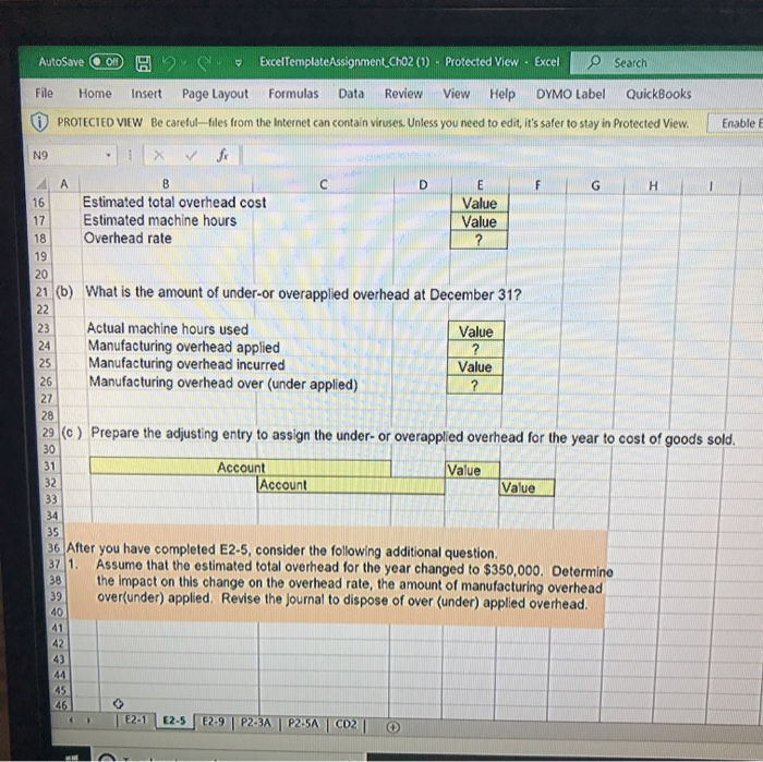 Solved AutoSave O u Excel Template Assignment cho2 (1) . | Chegg.com