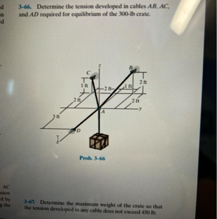 Solved 3-66. Determine the tension developed in cables | Chegg.com