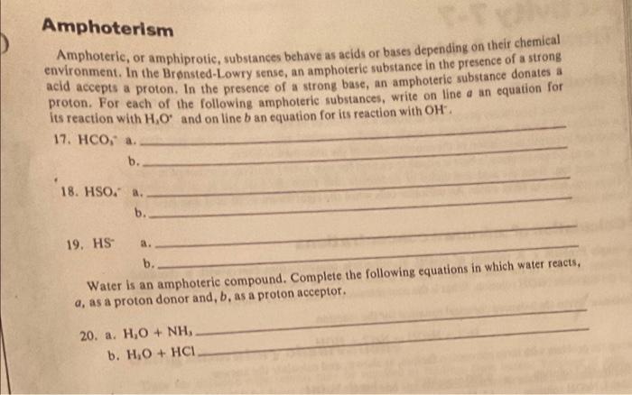 Solved Amphoterism Amphoteric, or amphiprotic, substances | Chegg.com