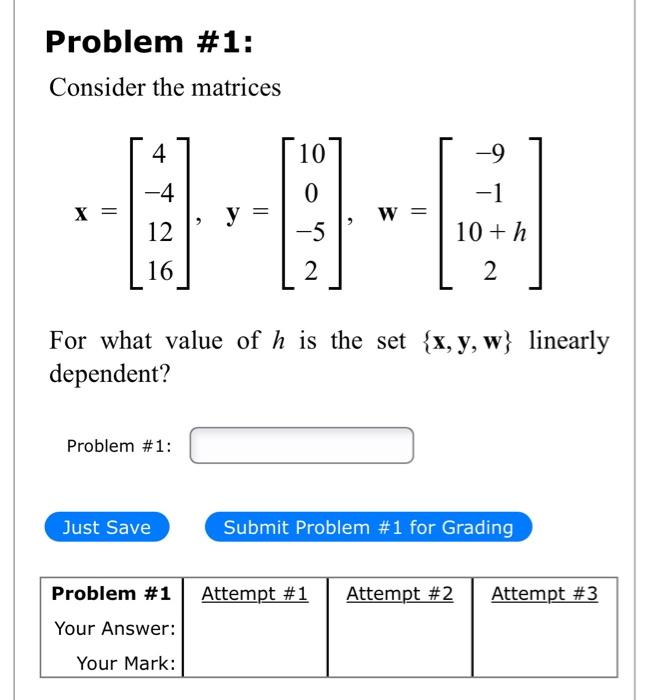 Solved Problem \#1: Consider the matrices | Chegg.com