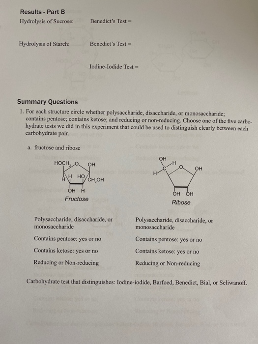 Solved Part B Data (Checking Sucrose and Starch after | Chegg.com