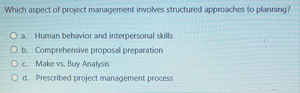 Solved Which aspect of project management involves | Chegg.com