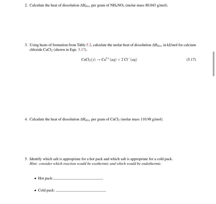 Solved Part A: Pre-lab Calculations Table 5.2: Molar | Chegg.com