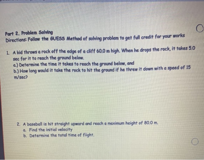 Solved O Part 2. Problem Solving Directions: Follow the | Chegg.com