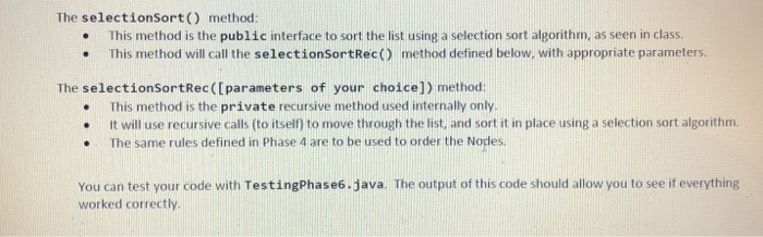 Solved The Selectionsort Method This Method Is The