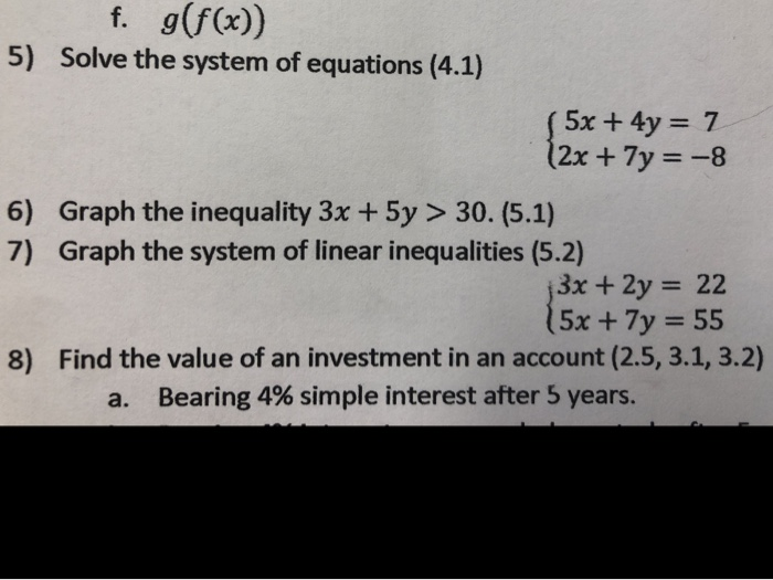 Solved F G f x 5 Solve The System Of Equations 4 1 5x Chegg