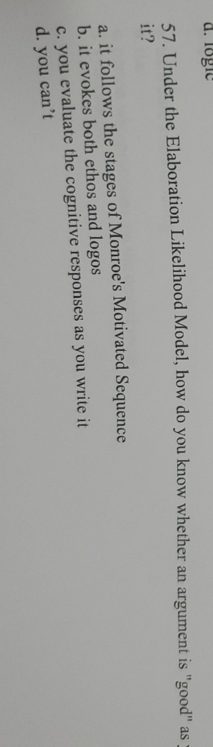 Solved Under the Elaboration Likelihood Model, how do you | Chegg.com