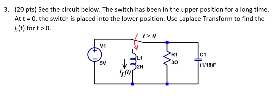 Solved (20 ﻿pts) ﻿See the circuit below. The switch has been | Chegg.com
