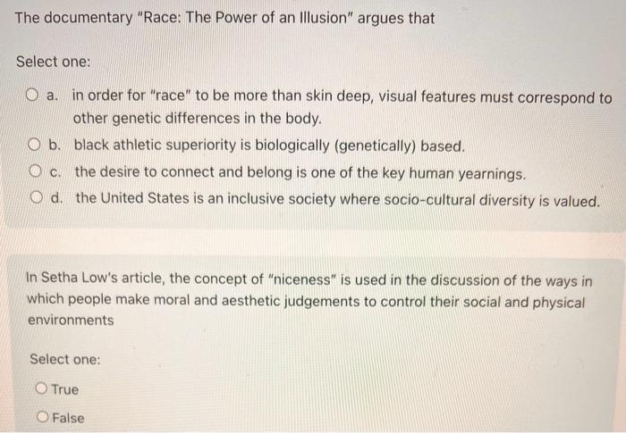 The documentary "Race: The Power of an Illusion" | Chegg.com