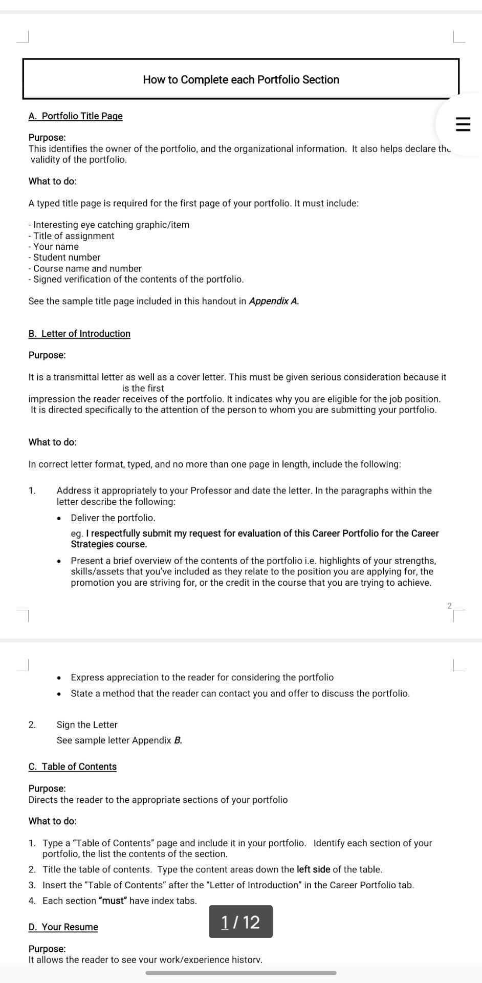 How to Complete each Portfolio Section III A. | Chegg.com