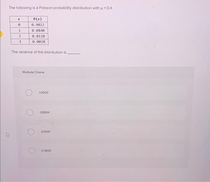 Solved The following is a Poisson probability distribution | Chegg.com