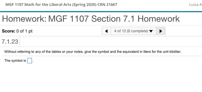 Solved MGF 1107 Math for the Liberal Arts (Spring 2020) CRN | Chegg.com