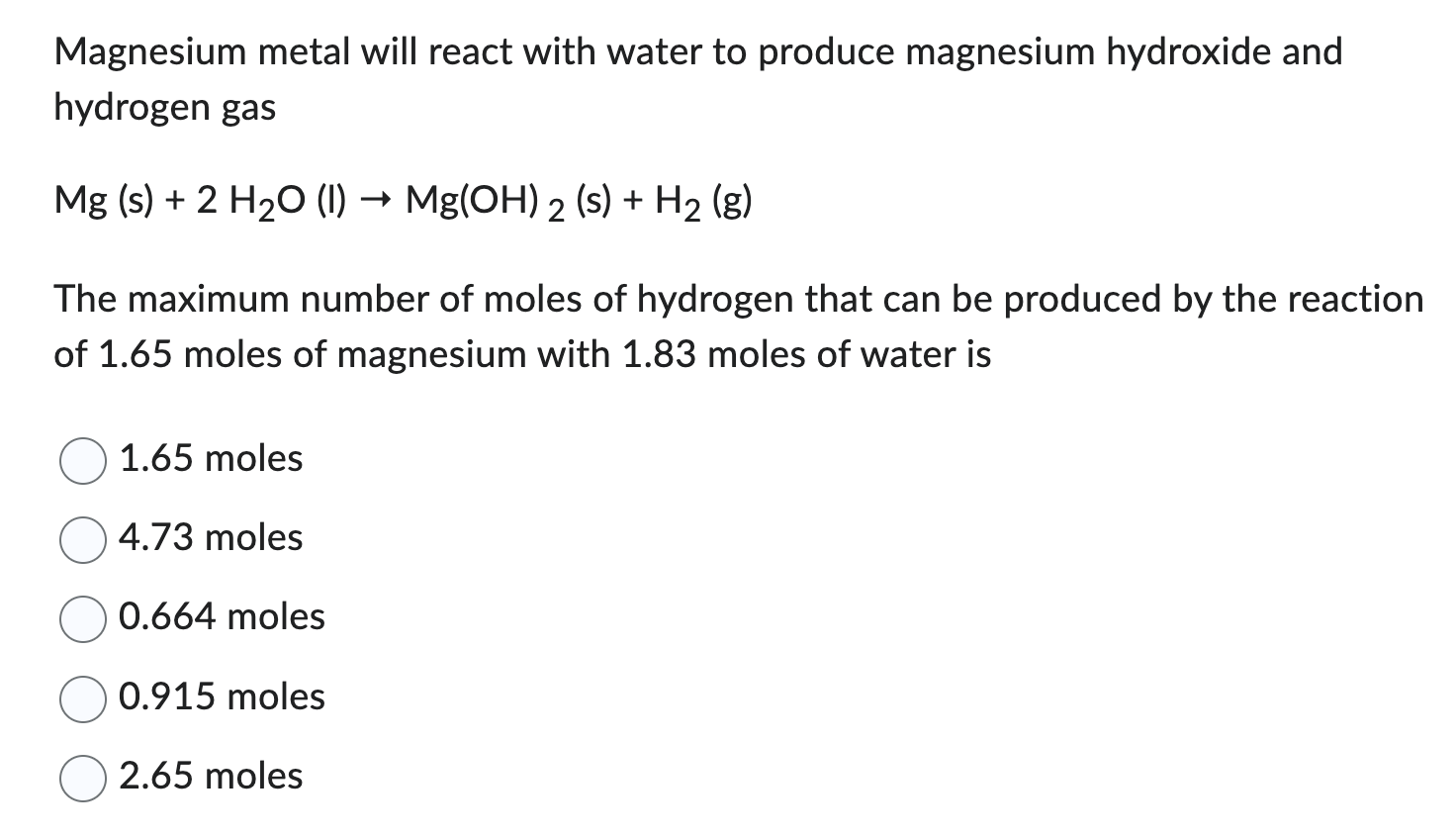 Solved Magnesium metal will react with water to produce | Chegg.com