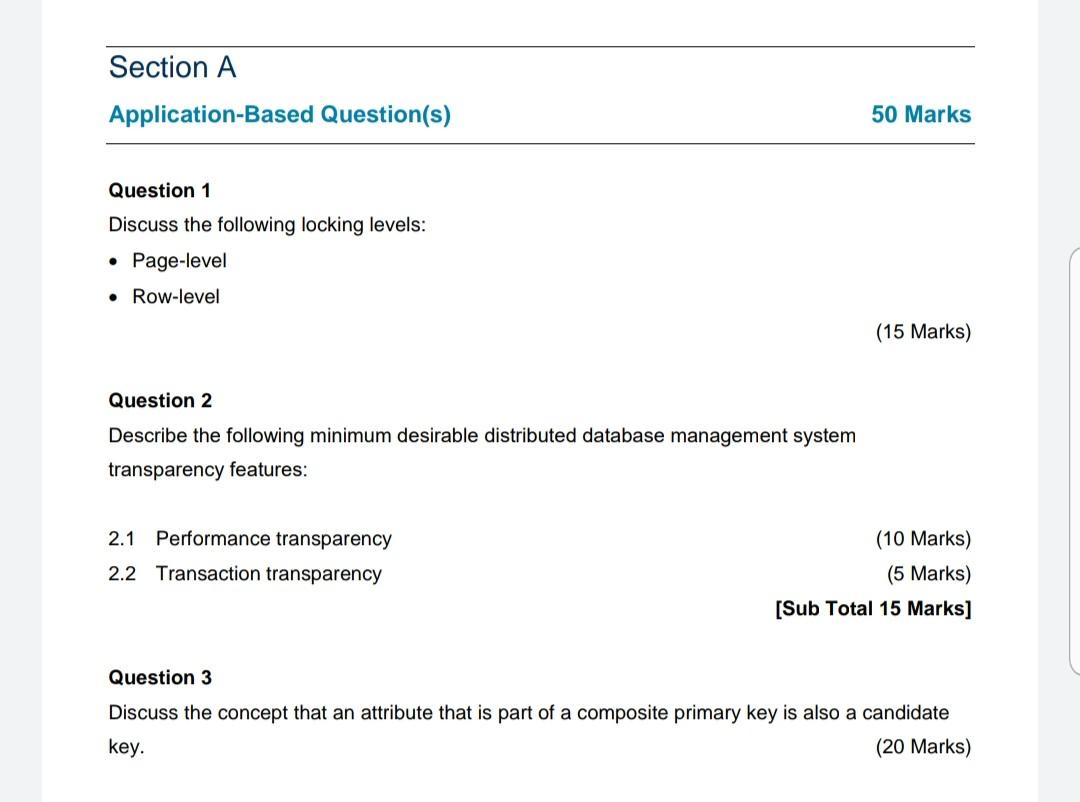 Solved Section A Application-Based Question(s) 50 Marks | Chegg.com