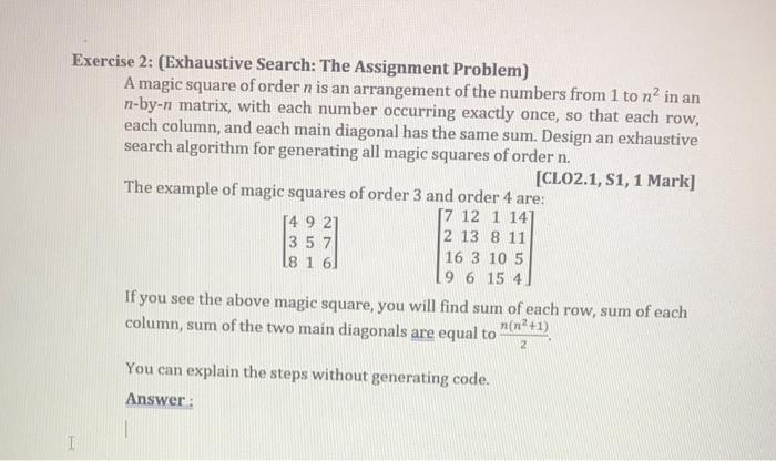 Solved Exercise 2: (Exhaustive Search: The Assignment | Chegg.com