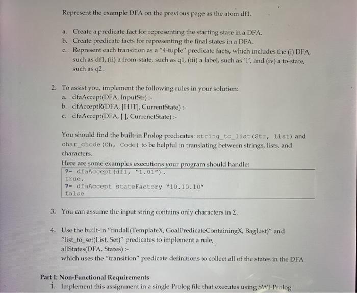 Solved DFA program in prolog. The specific requirements are | Chegg.com
