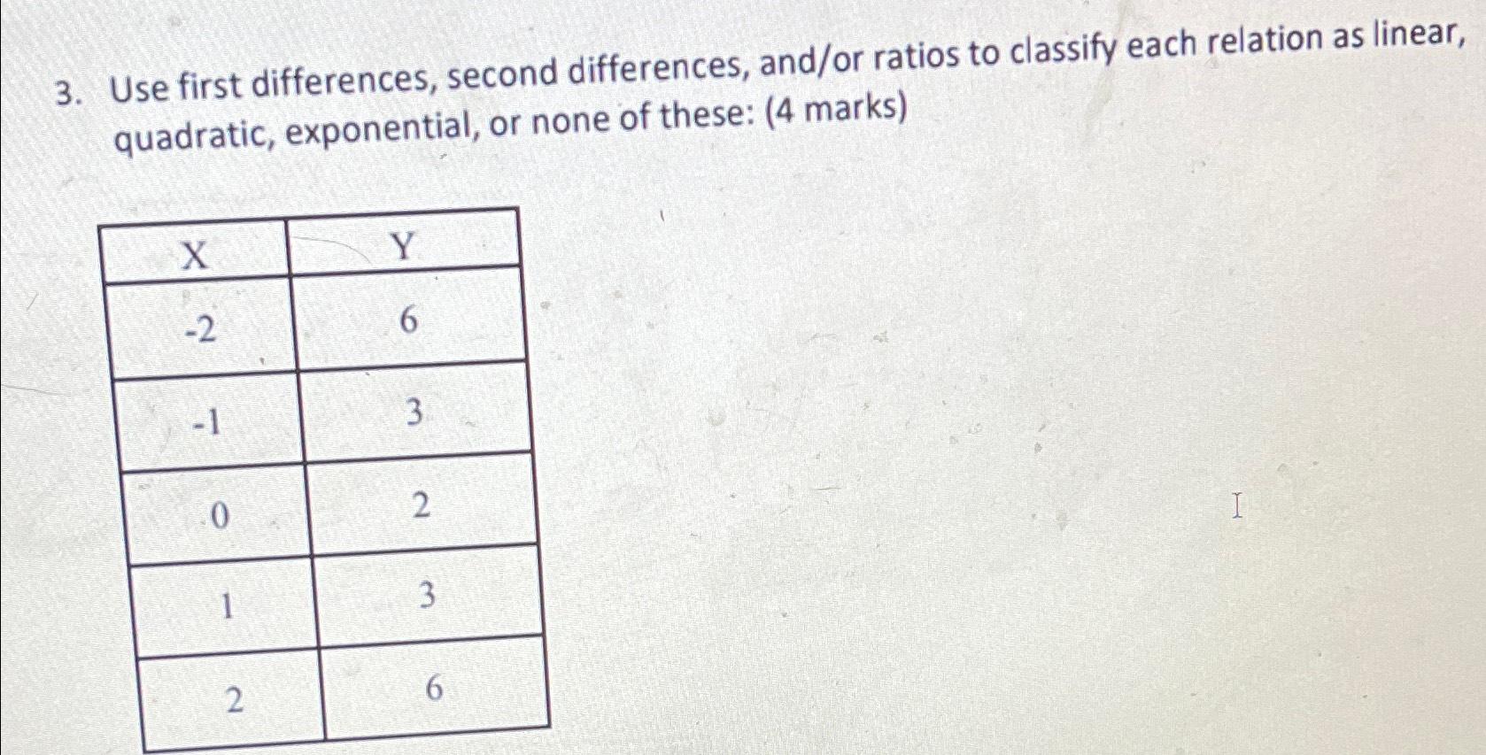 Solved Use first differences, second differences, and/or | Chegg.com