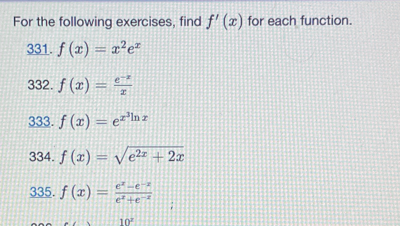 Solved For the following exercises, find f'(x) ﻿for each | Chegg.com