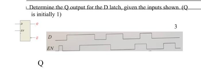 Solved Determine the Q output for the D latch, given the | Chegg.com