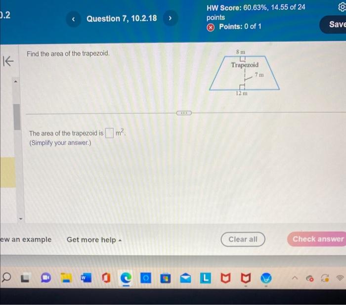 Solved Find the area of the trapezoid. The area of the | Chegg.com