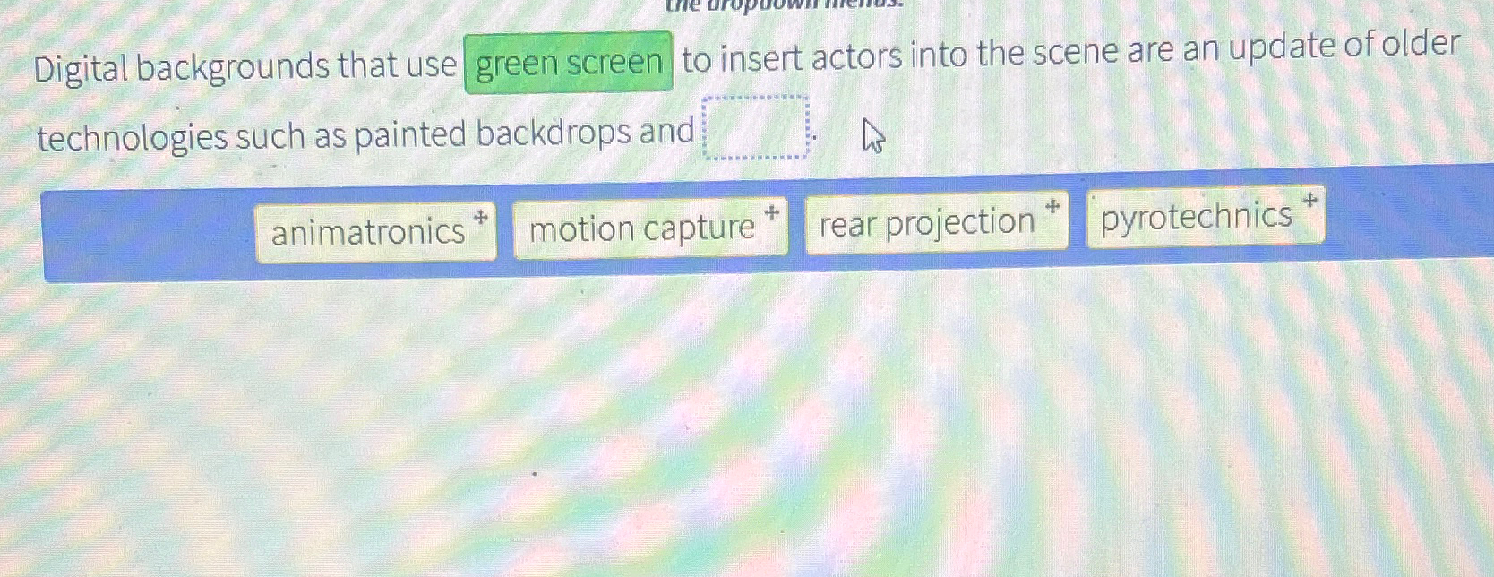 Solved Digital backgrounds that use green screen to insert | Chegg.com