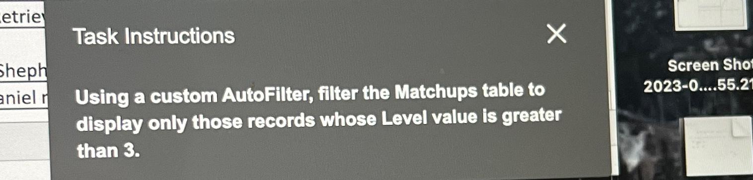 Solved Task InstructionsUsing a custom Autofilter, filter | Chegg.com
