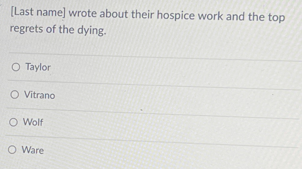 Solved [Last name] ﻿wrote about their hospice work and the | Chegg.com