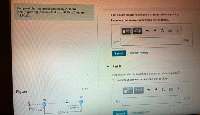 Solved Two point charges are separated by 25.0 cm (see | Chegg.com