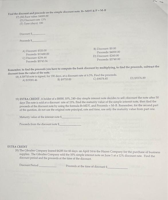 Solved Find the discount and proceeds on the simple discount | Chegg.com