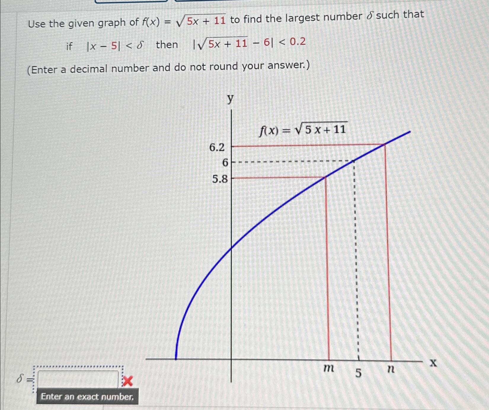 Solved Use the given graph of f(x)=5x+112 ﻿to find the | Chegg.com