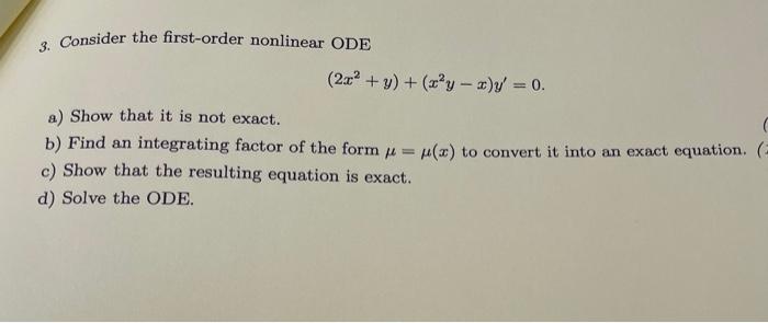 Solved 3. Consider the first-order nonlinear ODE | Chegg.com