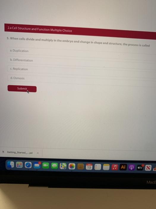 Solved 2.a Cell Structure and Function Multiple Choice 4. | Chegg.com