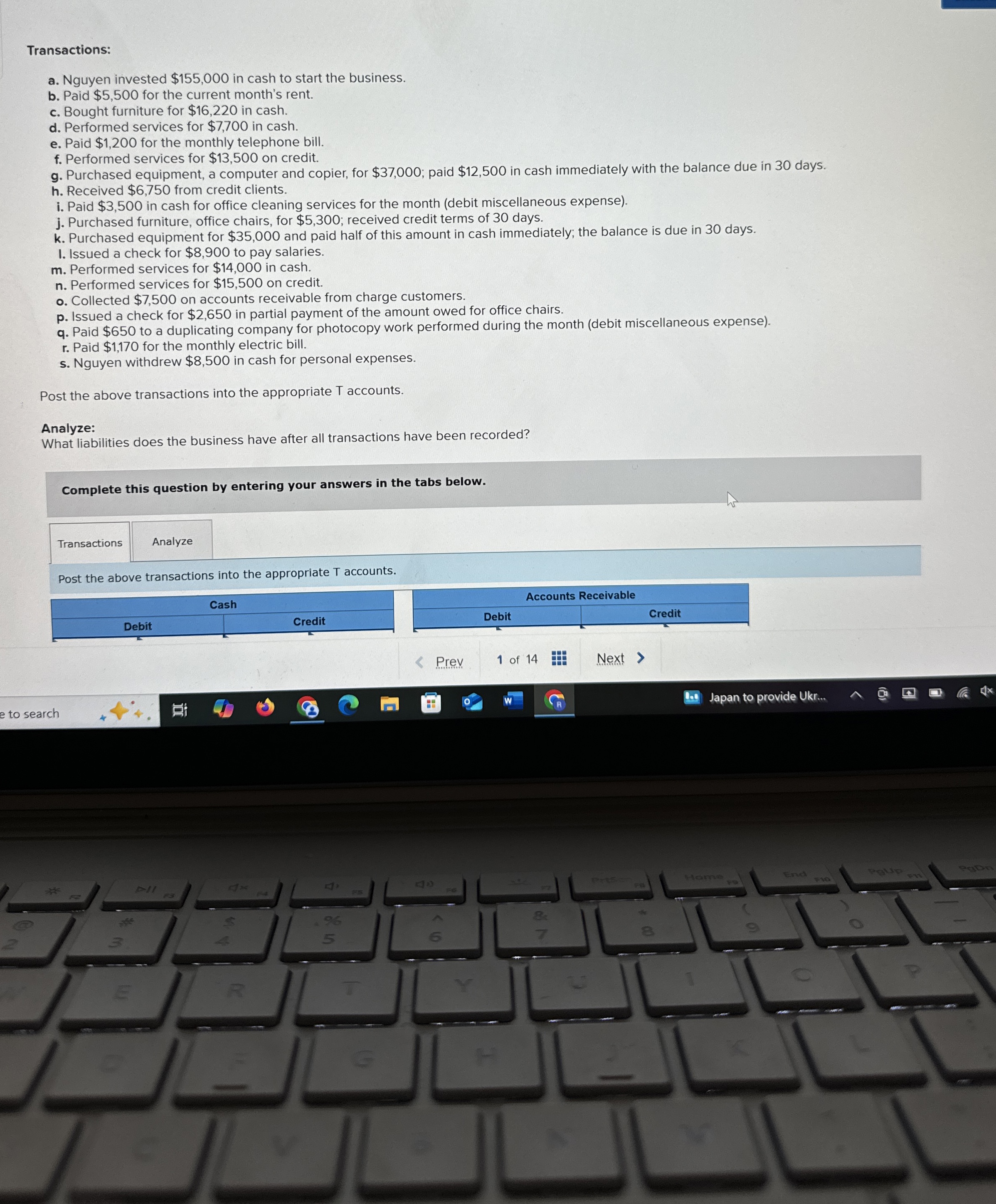 Solved Transactions:a. ﻿Nguyen invested $155,000 ﻿in cash to | Chegg.com