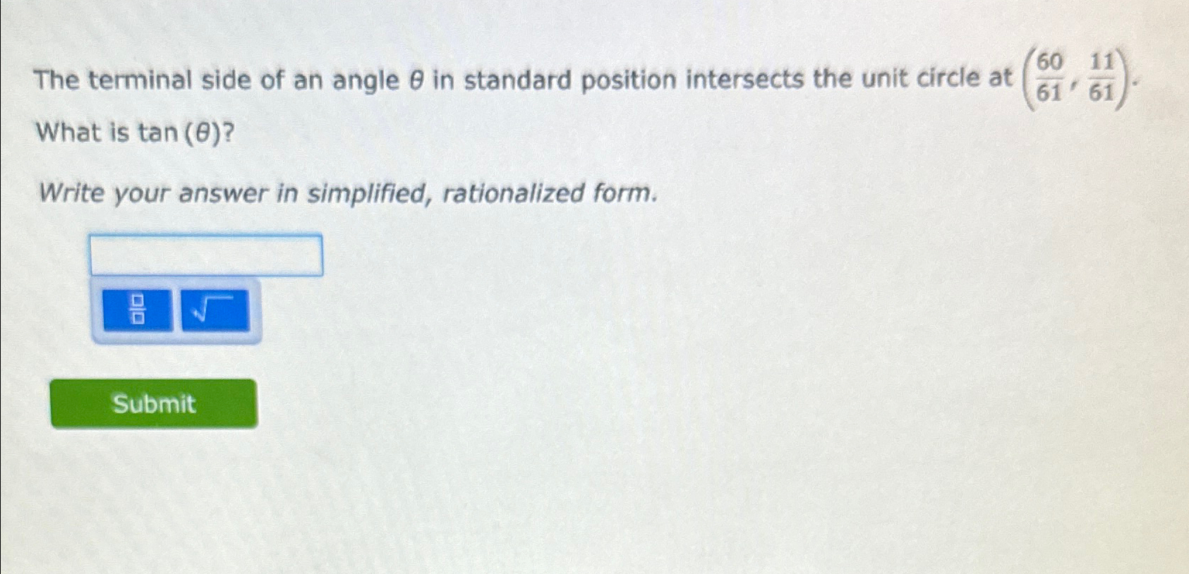 Solved The terminal side of an angle θ ﻿in standard position | Chegg.com
