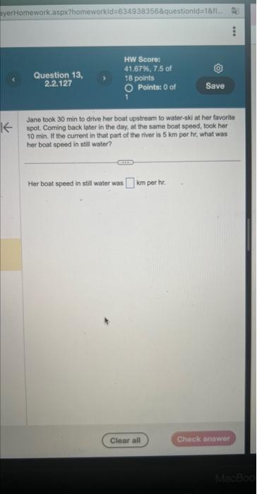 Solved Jane took 30 min to drive her boat upstream to water- | Chegg.com