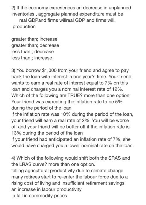 Solved 2) If the economy experiences an decrease in | Chegg.com