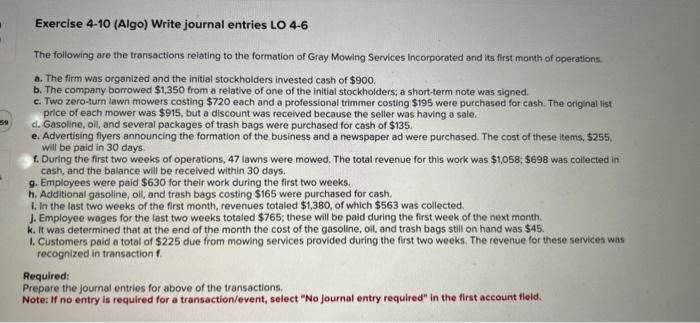 Solved Exercise 4-10 (Algo) Write journal entries LO 4-6 The | Chegg.com