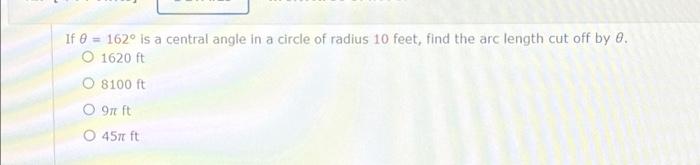 Solved If \\( \\theta=162^{\\circ} \\) is a central angle in | Chegg.com