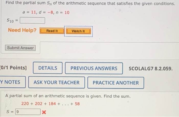 Solved Find The Partial Sum Sn Of The Arithmetic Sequence 5606