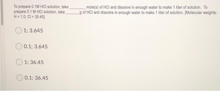 Solved To prepare 0.1M HCl solution, take prepare 0.1 M HCl | Chegg.com