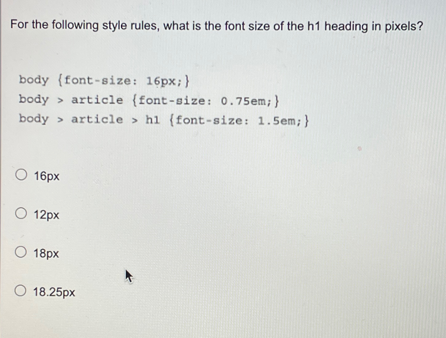 Solved For the following style rules, what is the font size | Chegg.com