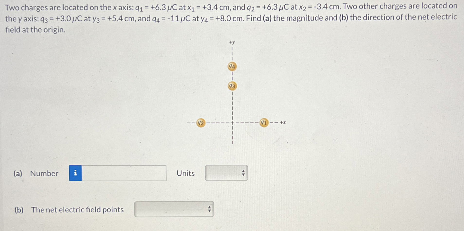 Solved Two charges are located on the x ﻿axis: q1=+6.3μC ﻿at | Chegg.com