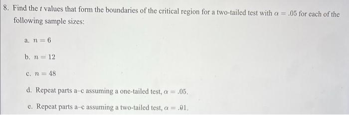 Solved 8. Find the t values that form the boundaries of the | Chegg.com