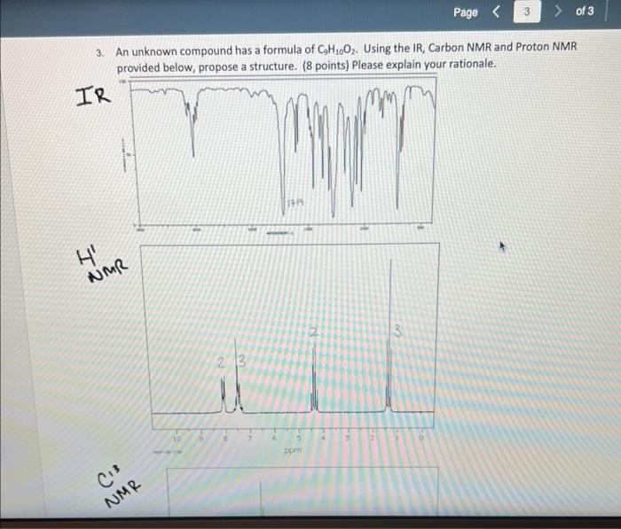 Solved 3. An unknown compound has a formula of C9H10O2. | Chegg.com