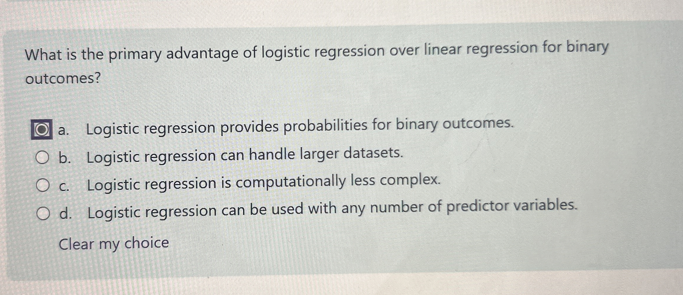 Solved What is the primary advantage of logistic regression | Chegg.com