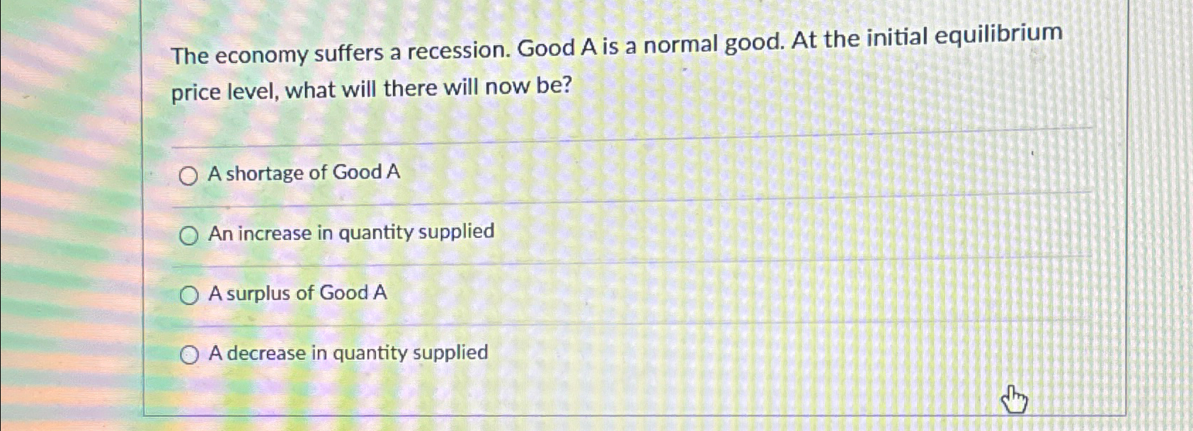 Solved The economy suffers a recession. Good A ﻿is a normal | Chegg.com