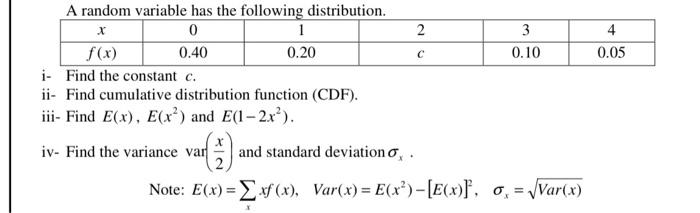 Solved A random variable has the following distribution. i- | Chegg.com