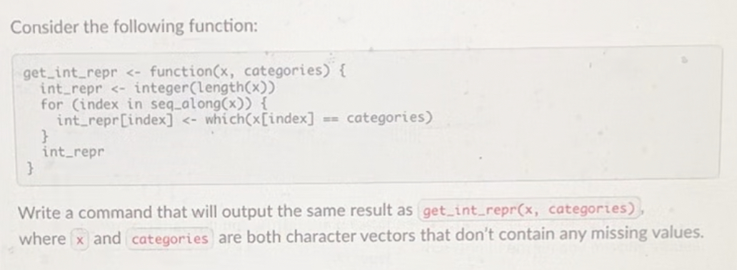Solved Consider the following function:get_int_repr