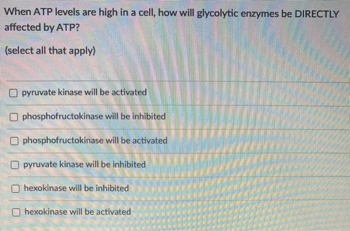 Solved When ATP levels are high in a cell, how will | Chegg.com