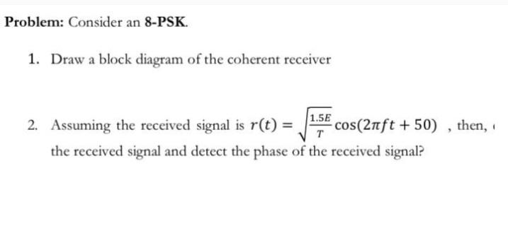 1. Draw a block diagram of the coherent receiver 2. | Chegg.com